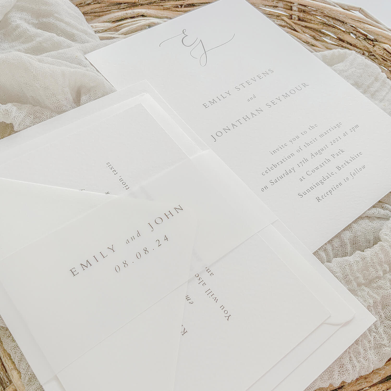 Modern Monogram Wedding Invitation | Peony & Rose
